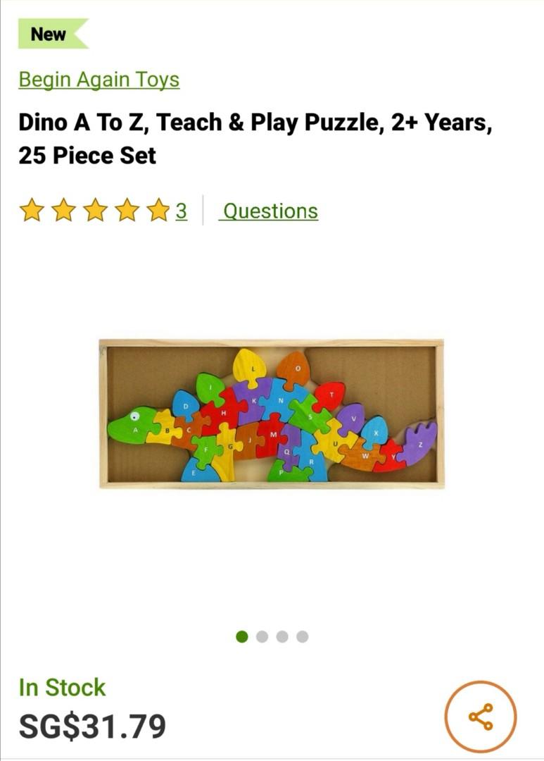 BeginAgain Dinosaur A to Z Puzzle and Playset - Educational Wooden ...
