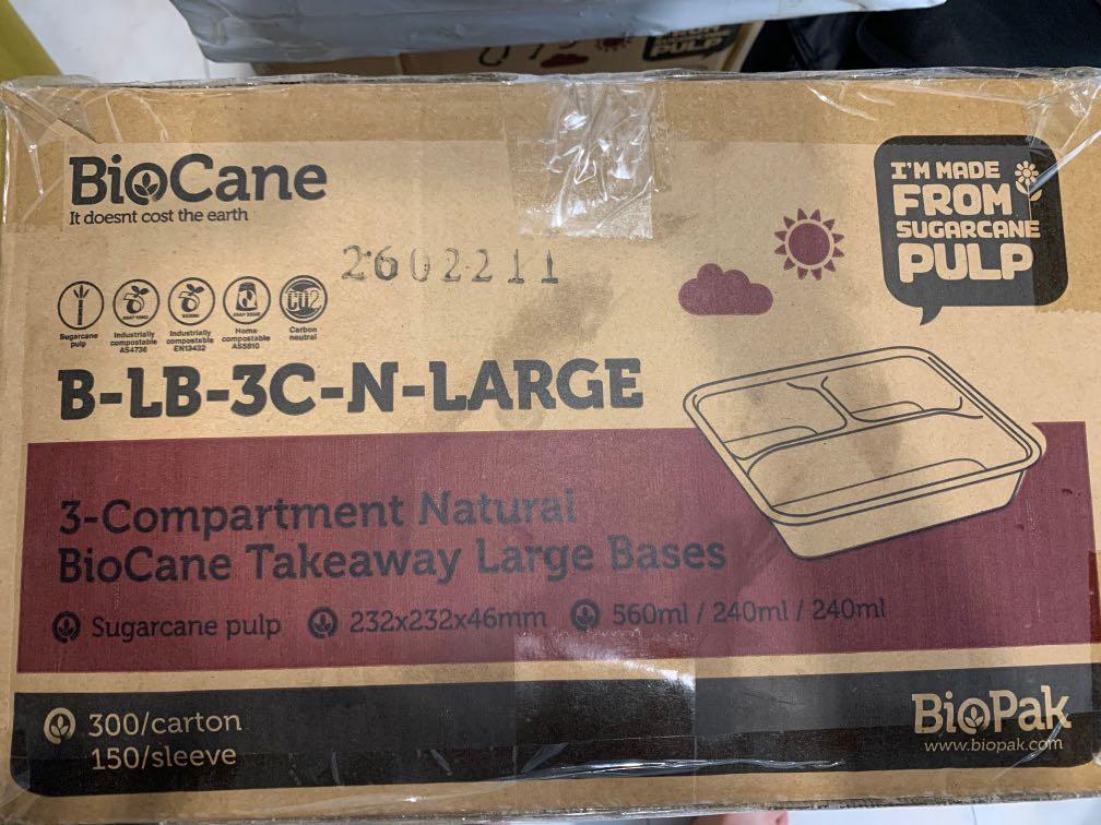 BioPak Biocane 3 Compartment Large Takeaway Box Base, Food & Drinks ...