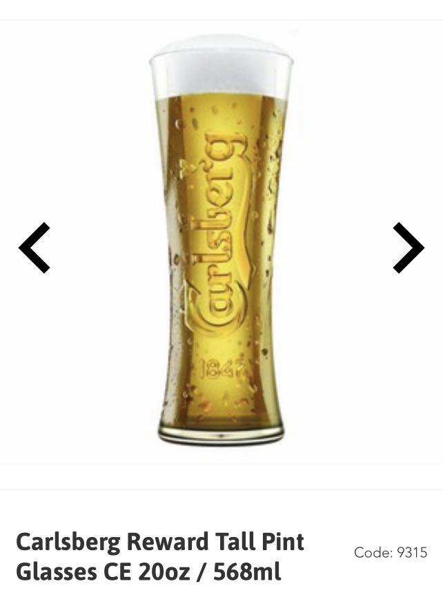 Carlsberg reward tall pint glass CE 20oz/568ml, Furniture & Home Living ...