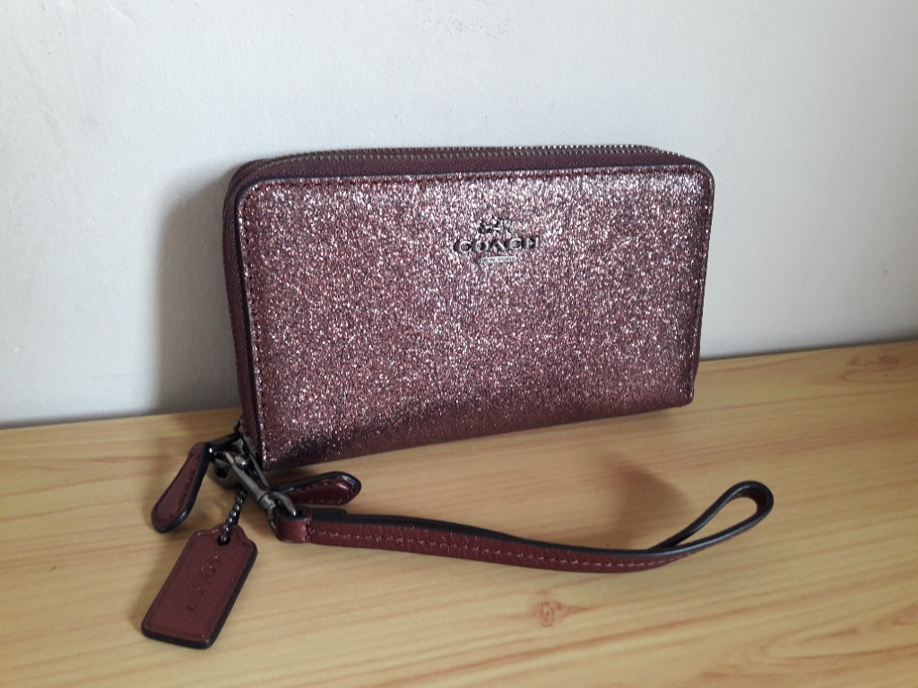 Coach Metallic Cherry Glitter Double Zip Phone Wallet F53646, Luxury ...