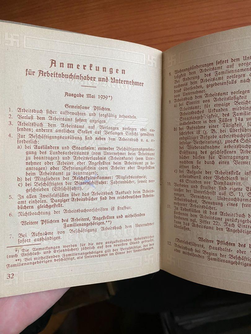Original WW2 German Arbeitsbuch identity document , Hobbies & Toys ...