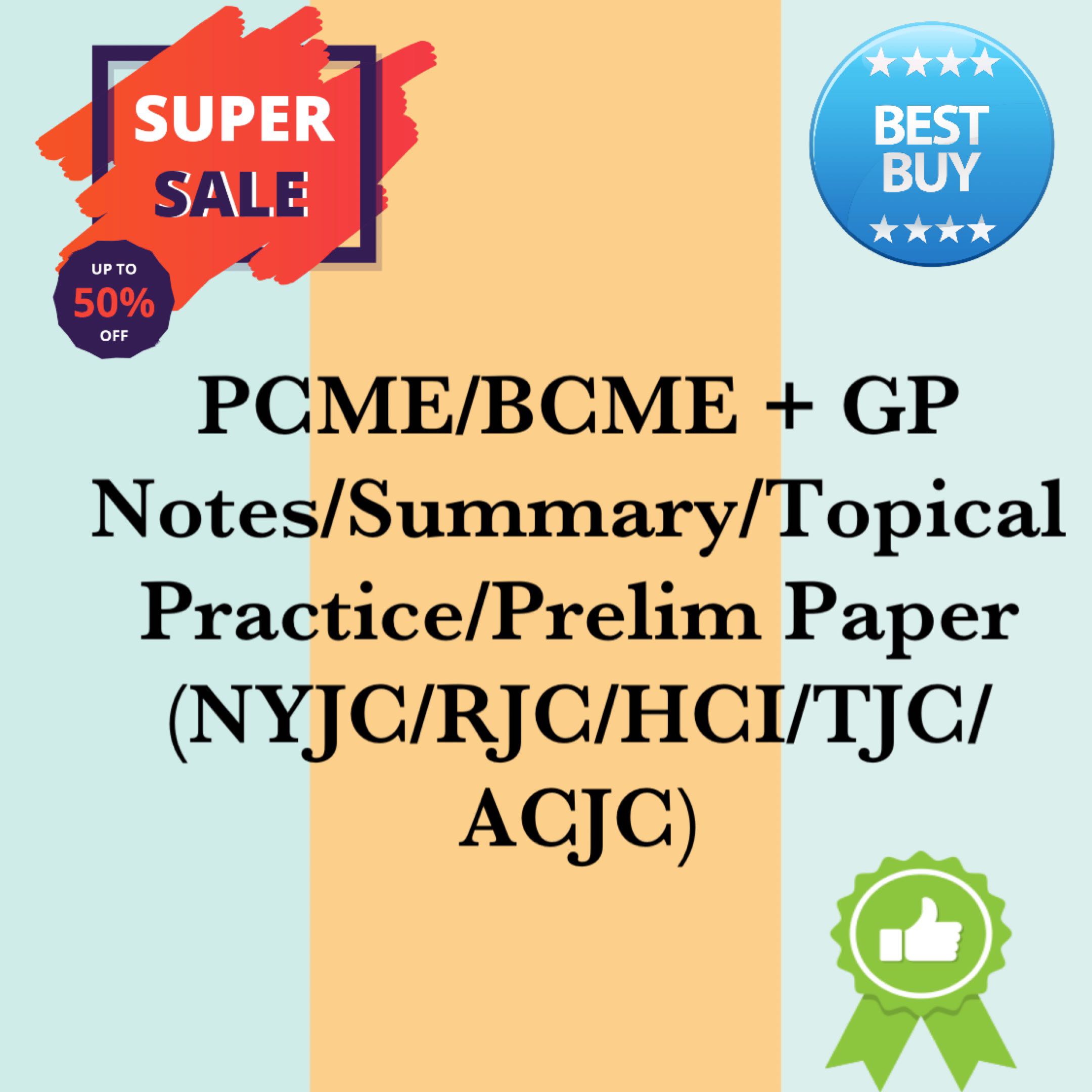 PCME + GP A Levels Bundle (RJC RI Raffles Institution HCI HCJC Hwa ...