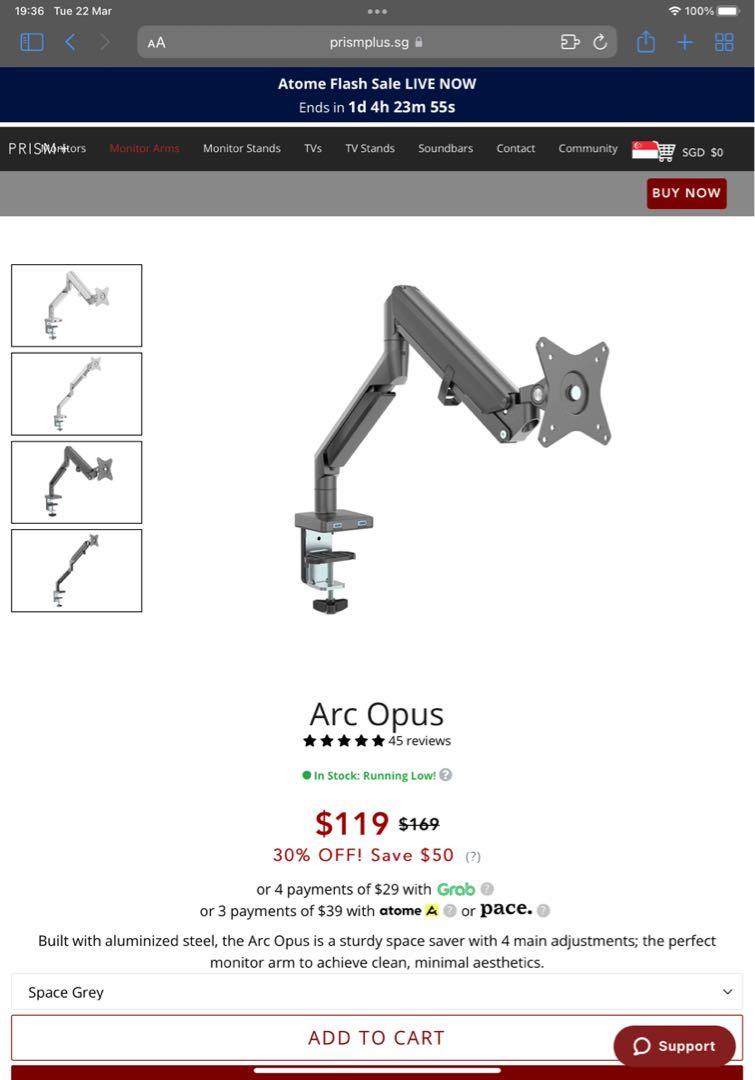 Prism Plus Opus Arc Monitor Arm, Computers & Tech, Parts & Accessories ...
