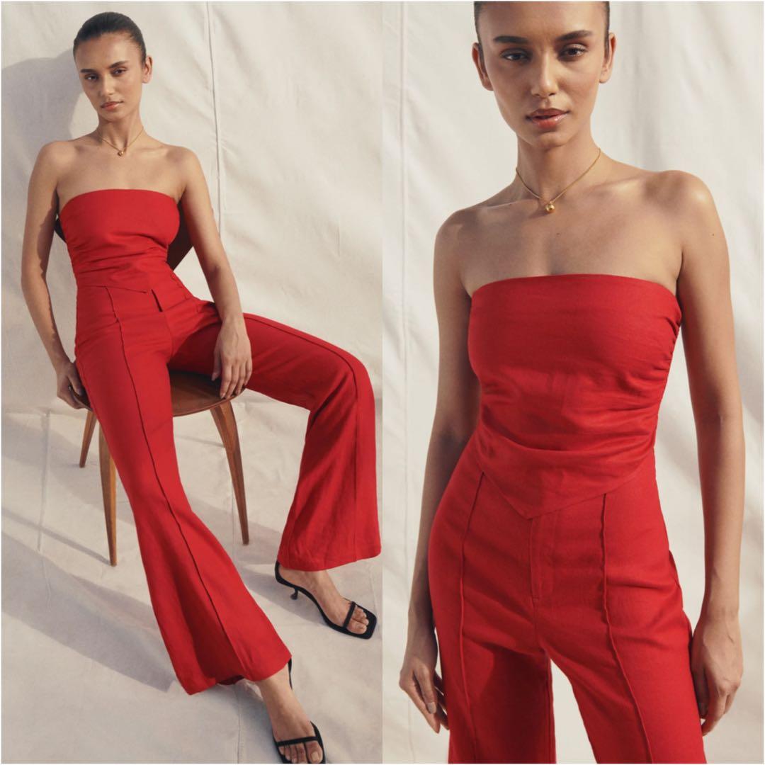 Reformation Dillon linen tube top authentic, red lipstick, black,popart ...