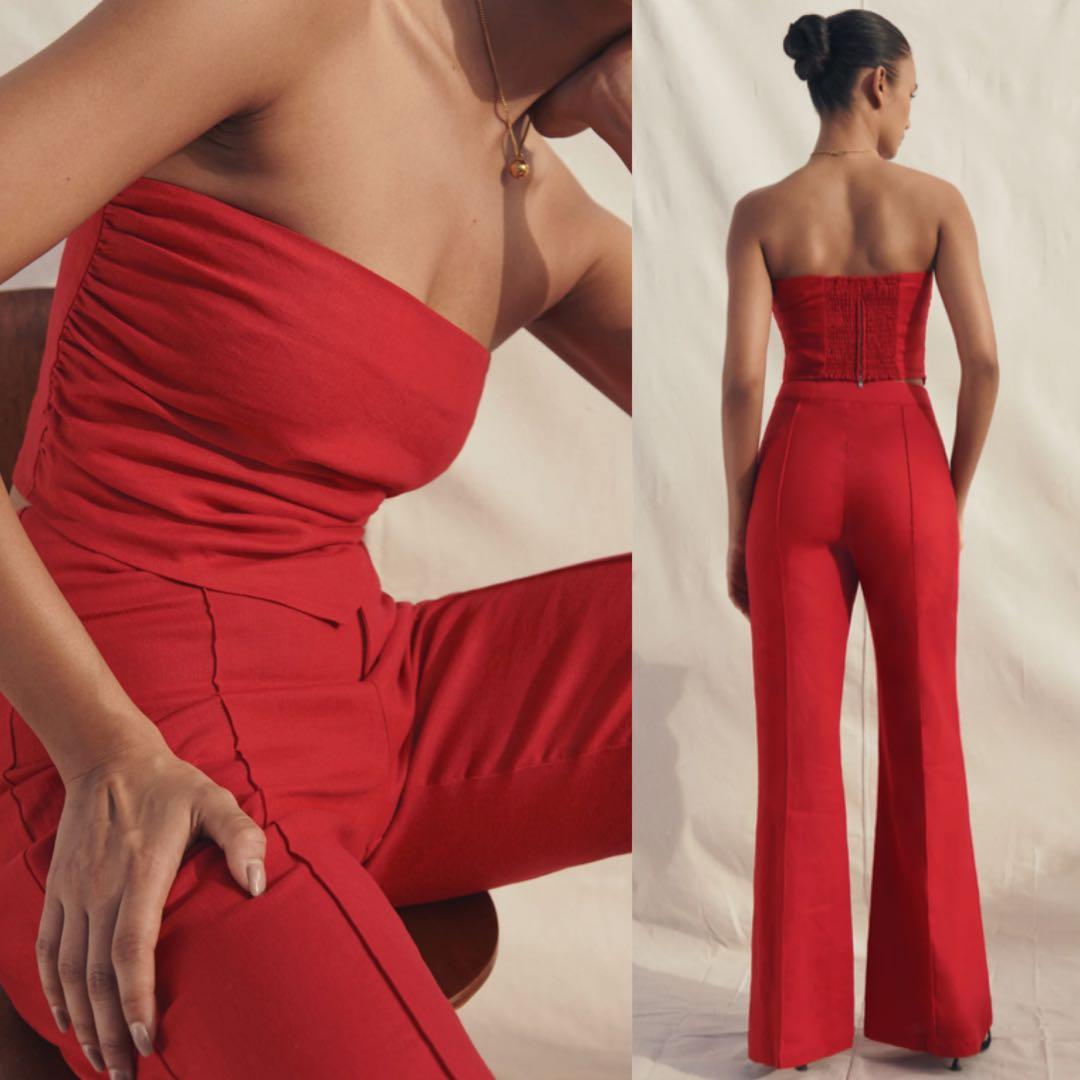 Reformation Dillon linen tube top authentic, red lipstick, black,popart ...