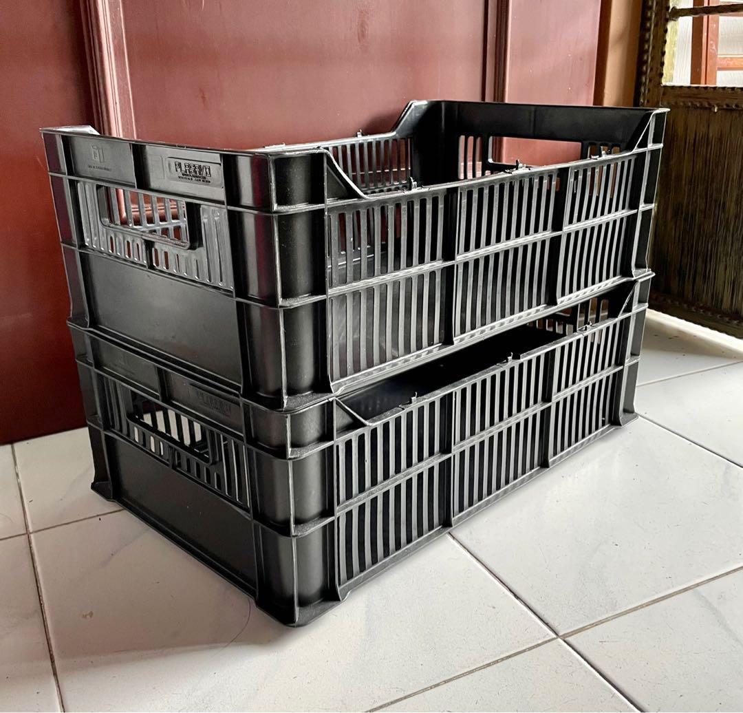 Stackable Plastic Crates Storage Baskets 2-tier Storage Box black color ...