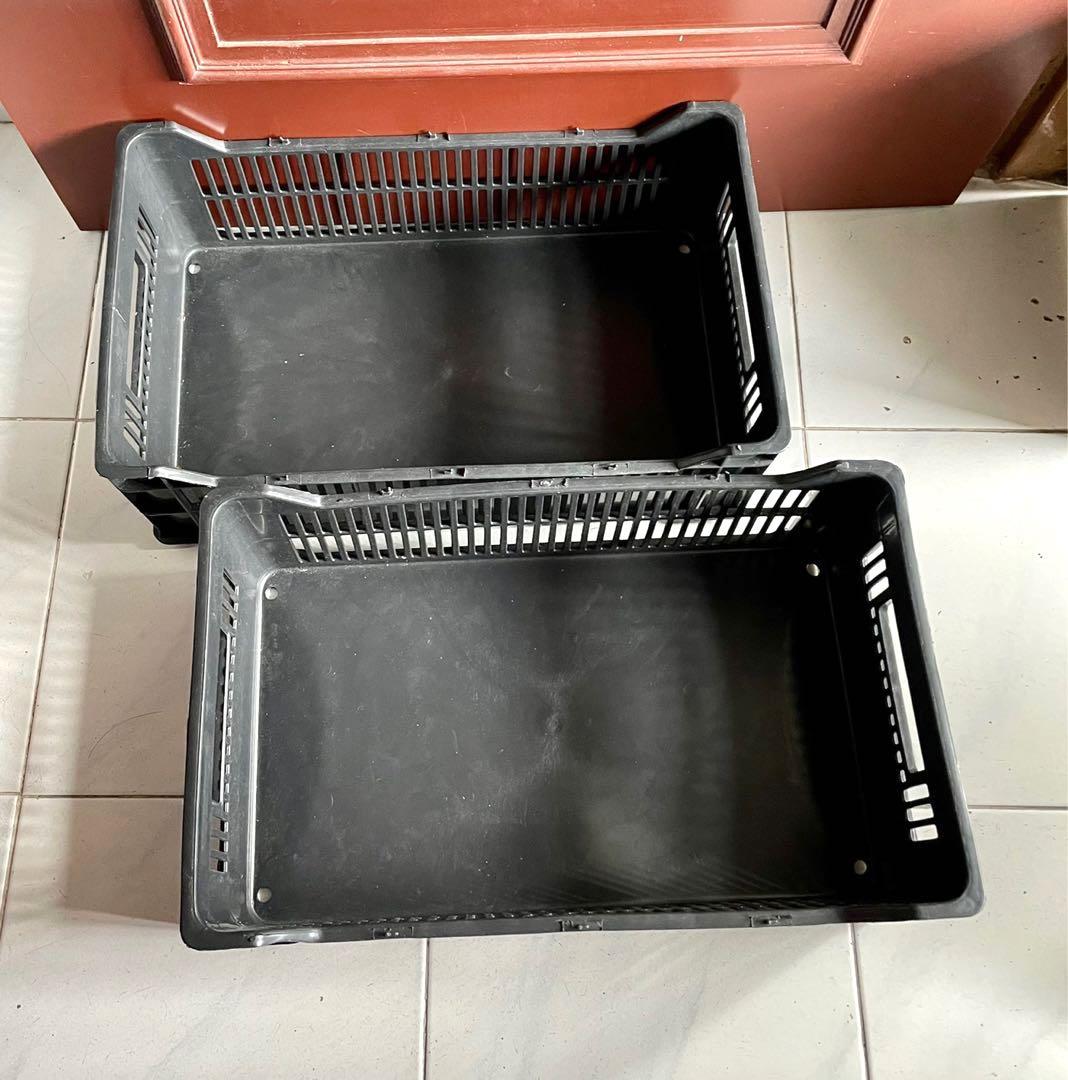 Stackable Plastic Crates Storage Baskets 2-tier Storage Box black color ...