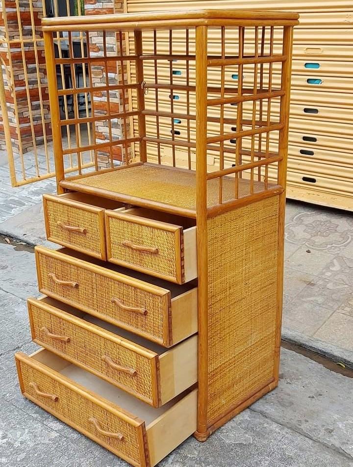 Vintage rattan drawer with shelf cottagecore farmhouse boho grid cane ...