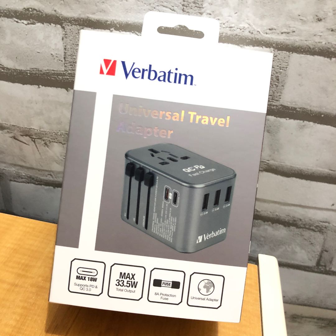 Verbatim 5 Ports universal travel adapter 33.5W QC3.0 & PD 旅行充電器 叉電器 內置 ...