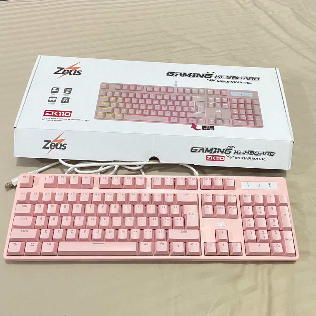 Zeus Gaming Keyboard Mechanical Pastel Pink, Computers & Tech, Parts ...