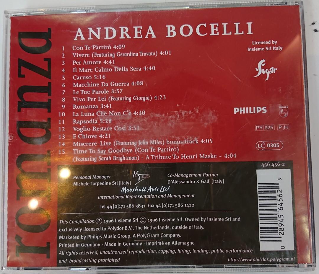 Cd Romanza andrea bocelli. 德版, 興趣及遊戲, 音樂、樂器 & 配件, 音樂與媒體 - CD 及 DVD ...