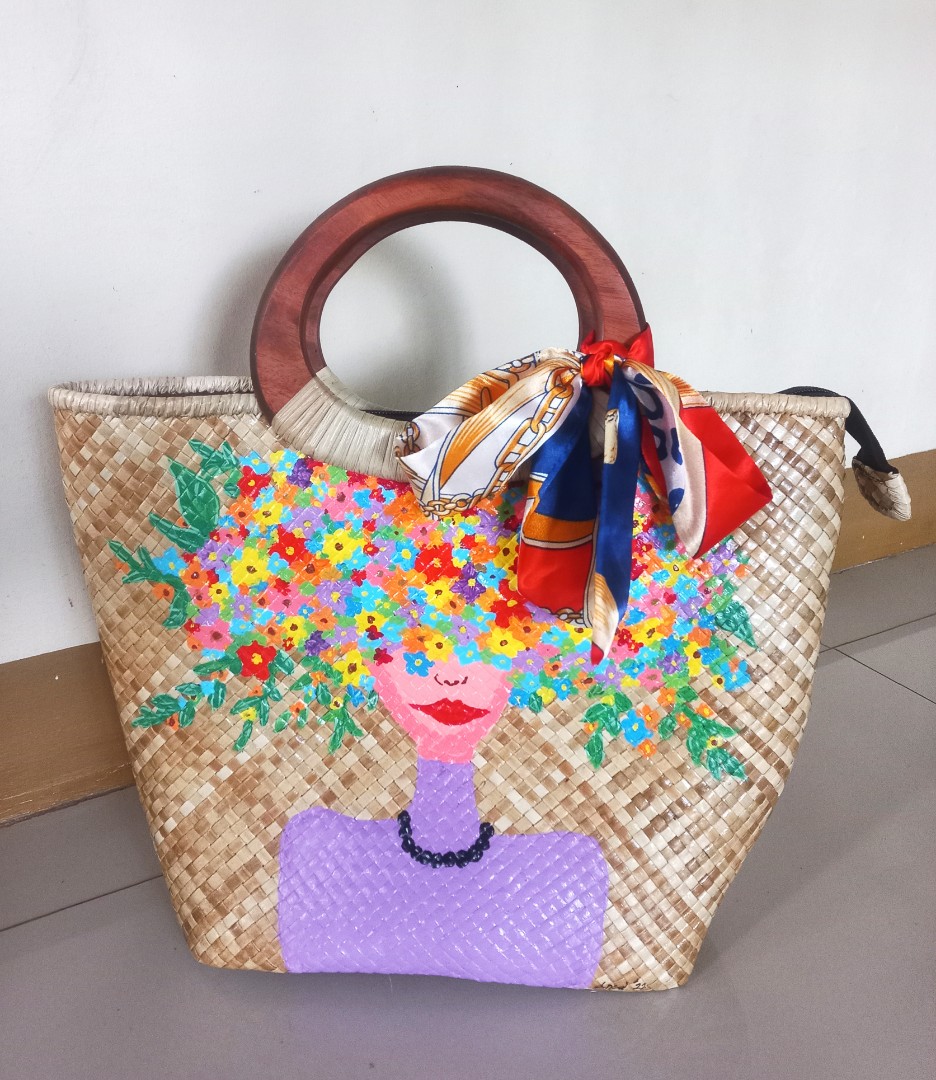 Hand-paintes pandan bag 1, Luxury, Bags & Wallets on Carousell