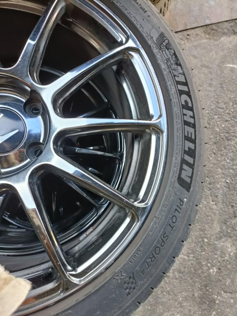 Honda sports rim with tyre set, Car Accessories, Tyres & Rims on Carousell