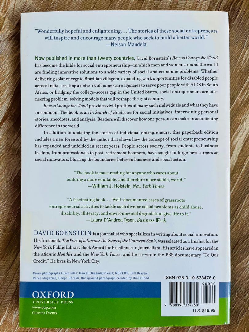 (Free delivery) How to Change the World by David Bornstein, Hobbies ...