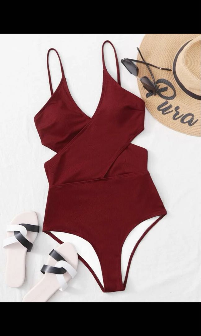 Maroon one piece swimsuit, Women's Fashion, Swimwear, Bikinis ...