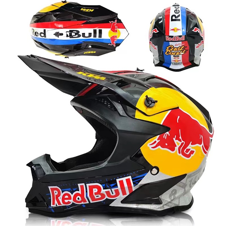 Red Bull Black Yellow Red Full Face Motorcycle Helmet Scrambler ...