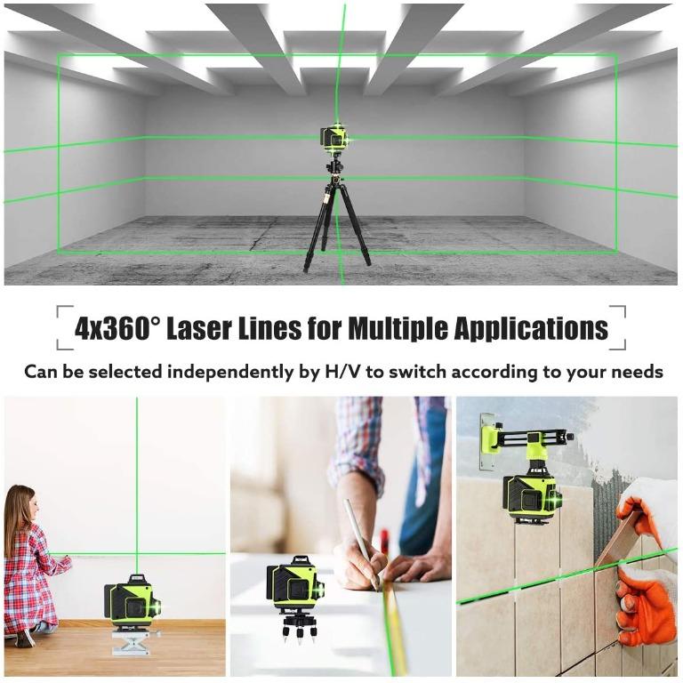 Seesii 4D Laser Level, 16 Lines Green Beam Line Laser Self-Leveling, 4x360 Cross Line Laser for ...