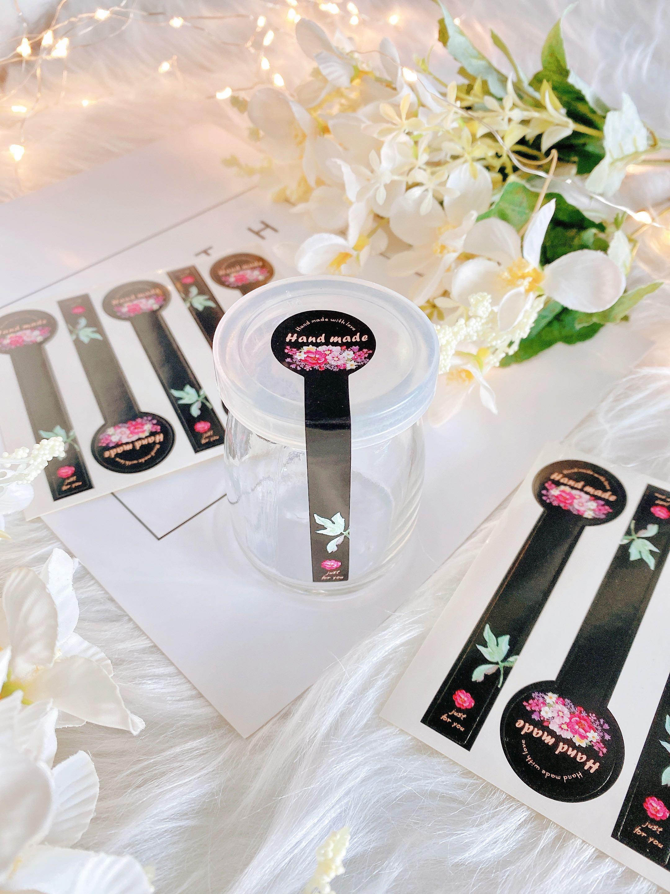 Sticker, sticker seals, black floral "just for you" long jar seal ...