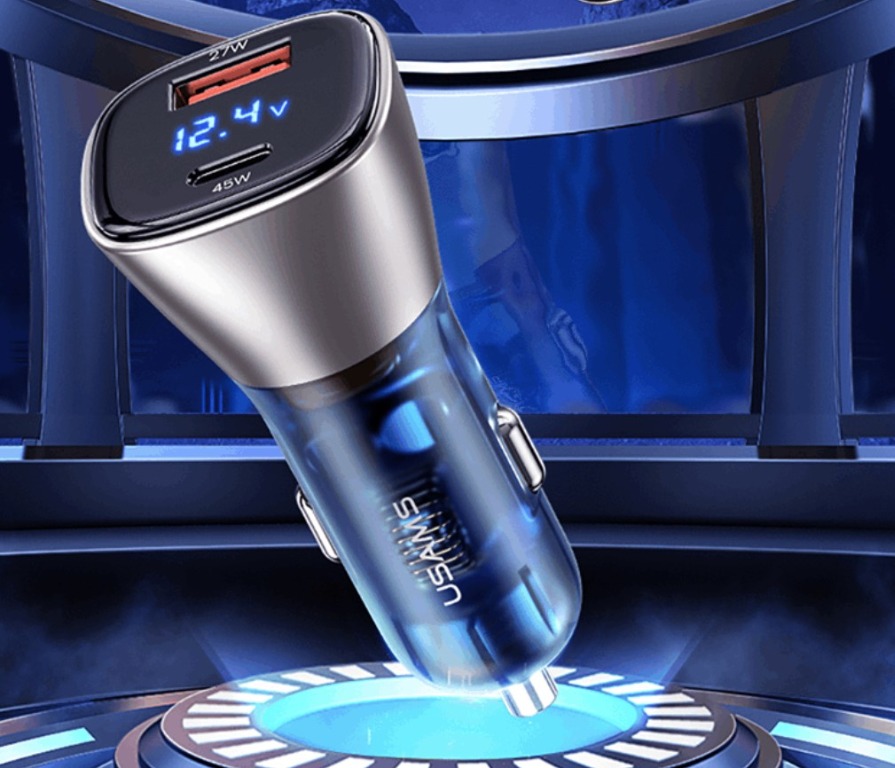 USAMS US-CC155 72W A+C Dual Ports Digital Display Fast Car Charger, Car ...