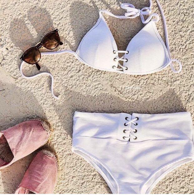 White Two Piece Swimsuit, Women's Fashion, Swimwear, Bikinis ...