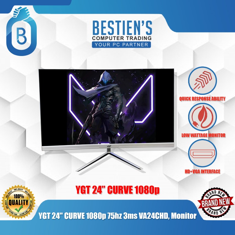 YGT 24" CURVE 1080p 75hz 3ms VA24CHD, Computers & Tech, Parts ...