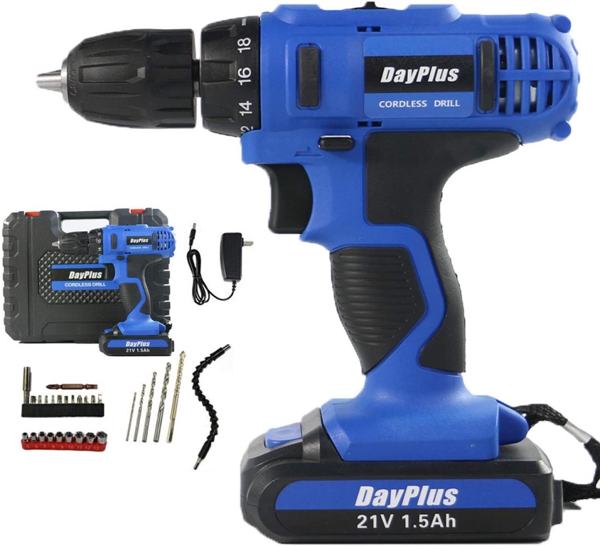 21V Cordless Drill Driver, 1500mAh Li-Ion battery with 1.5 Hour Quick ...