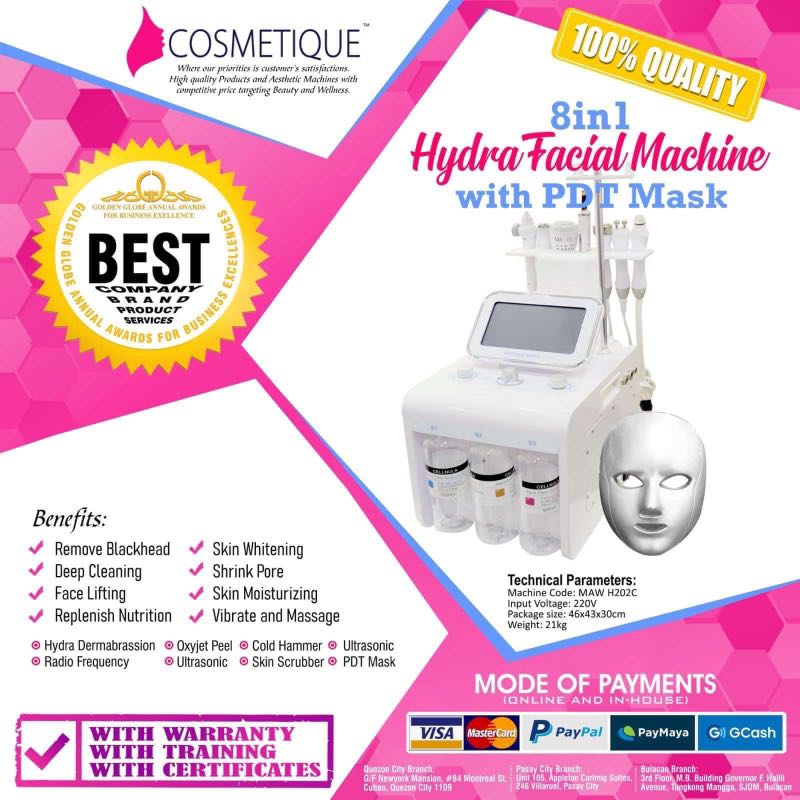 8 in 1 Aqua Hydra Facial Machine With Cold Hammer Ultrasonic Pdt Mask ...