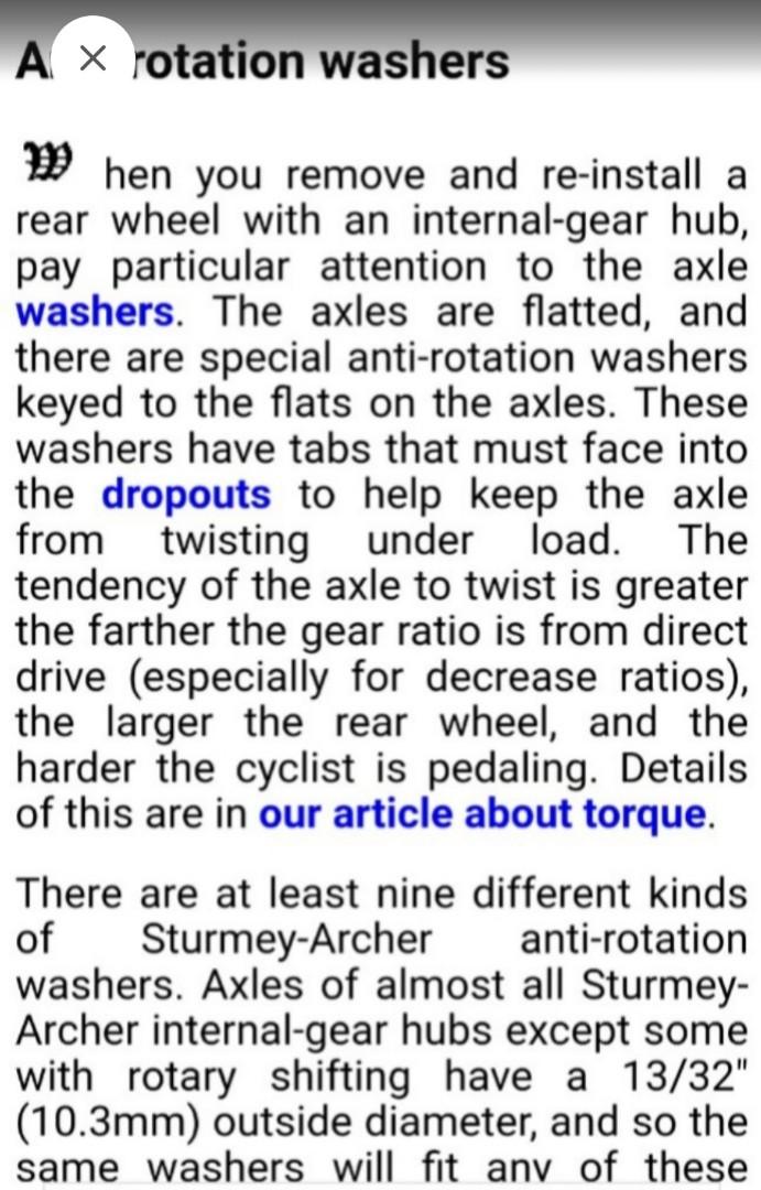 Anti rotation washer for 3Sxity, Sports Equipment, Bicycles & Parts ...