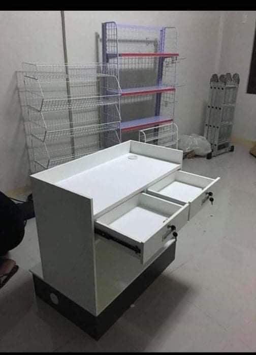 Cashier Counter Store Checkout Counter with Display Rack Laminated Wood ...