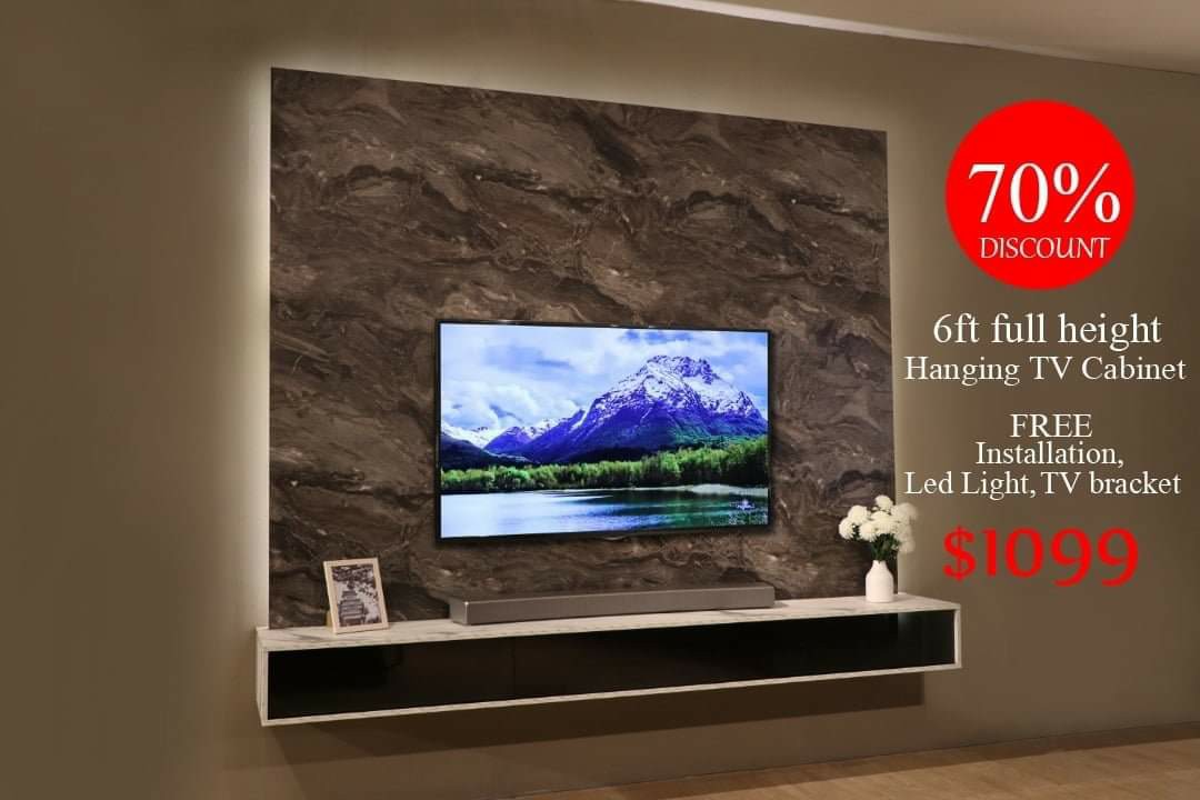 Full height 8ft TV Console Free Led Light and Tv Bracket, Furniture ...