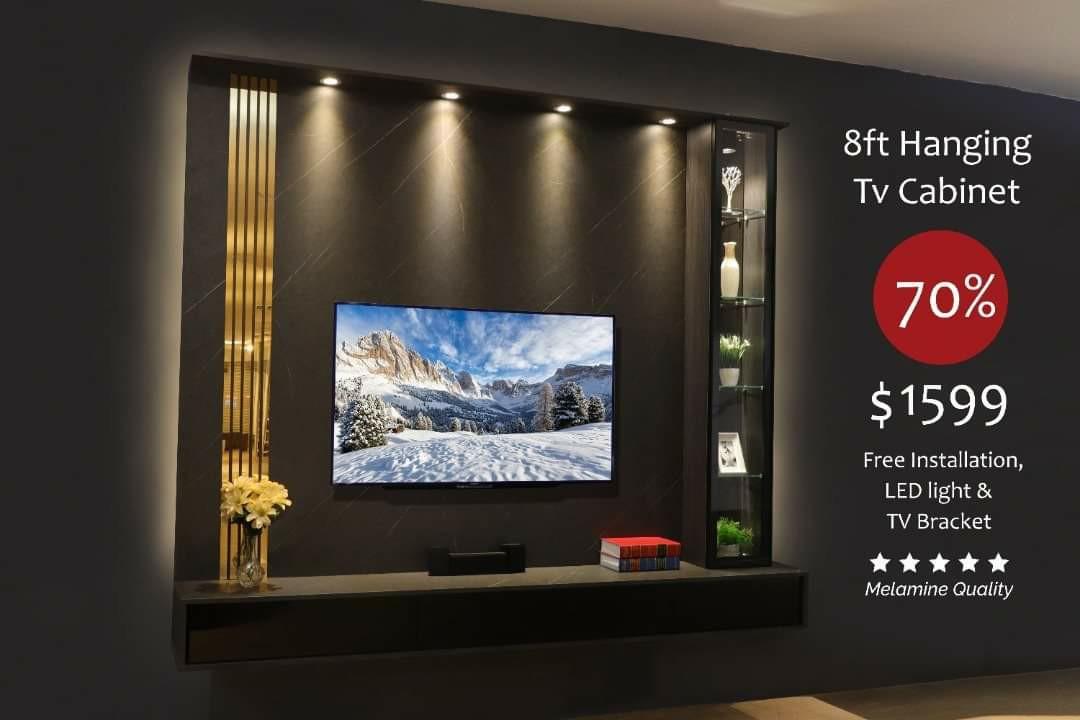 8FT Full Height TV Console with Glass Display Cabinet, Furniture & Home ...