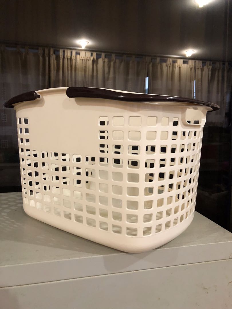 Laundry Basket white cream color, Furniture & Home Living, Home ...