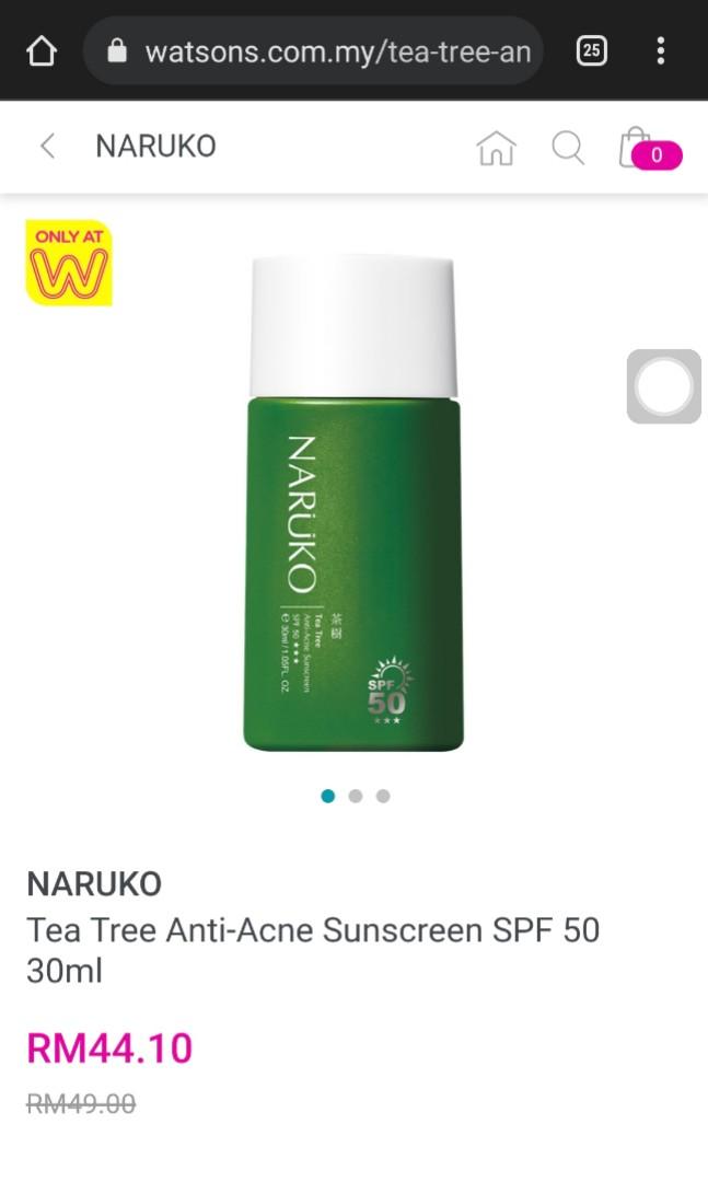 Naruko Tea Tree Anti-Acne Sunscreen SPF 50 +++ 30ml (Exp: 11/09/2022), Beauty & Personal Care ...