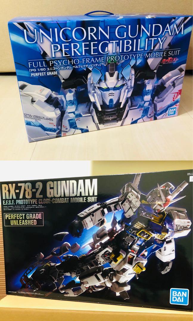 PG 1/60 Unicorn Gundam Perfectibility + PG 1/60 Unleashed RX78-2 Gundam ...