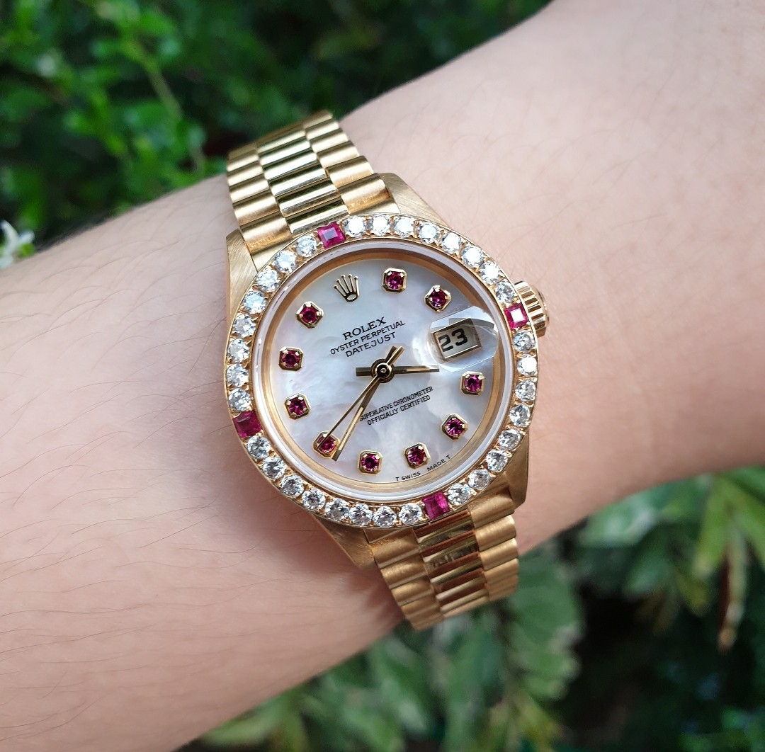 RARE Rolex Ladies President Datejust Yellow Gold Mother of Pearl with ...