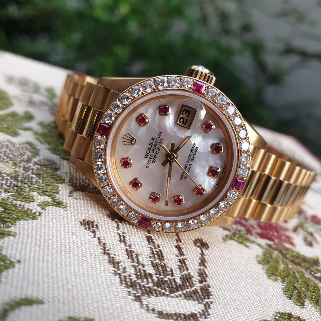 RARE Rolex Ladies President Datejust Yellow Gold Mother of Pearl with ...