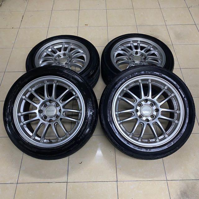 RE30 15 inch sports rim Saga FLX tyre 70%, Auto Accessories on Carousell