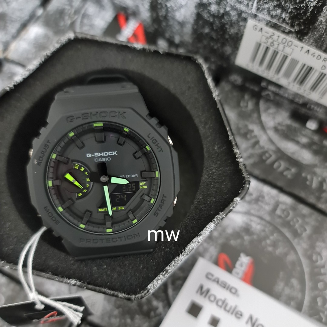 Original Casio g shock ga2100 ga-2100 ga-2100-1a3 textured matte black vibrant neon octagonal ...