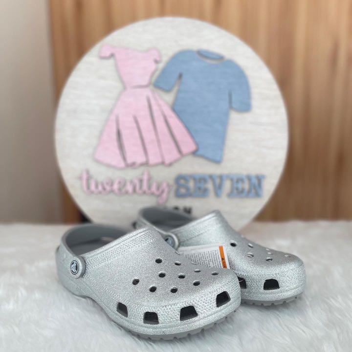 Crocs Classic Clog Glitter Silver W8, Women's Fashion, Footwear ...