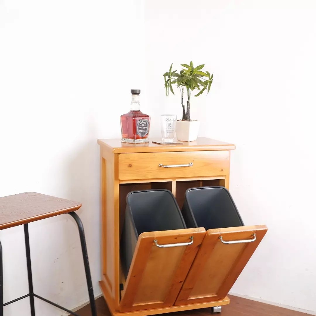 Kitchen trolly with trash bin inside, Furniture & Home Living ...