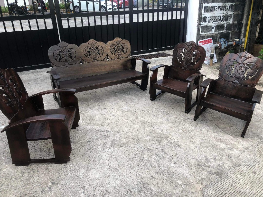 6-seater solid wood sala set / petite / brown, Furniture & Home Living ...