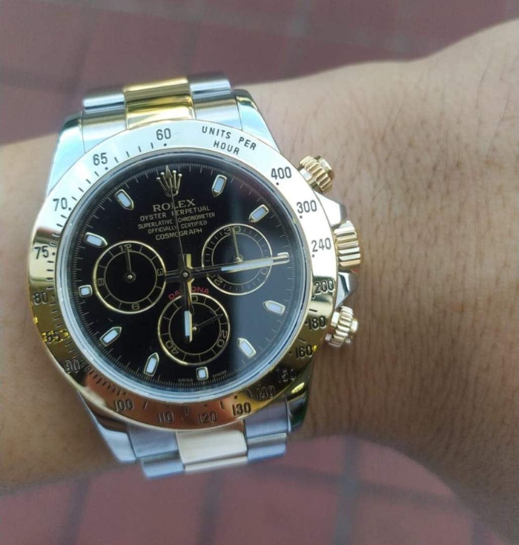 116523 ROLEX DAYTONA HALF GOLD APH BLACK DIAL, Luxury, Watches on Carousell
