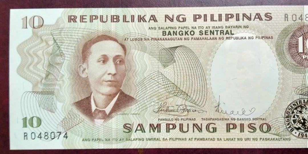 1969-1972 Pilipino Series Banknote 10 Piso old Banknote Uncirculated ...