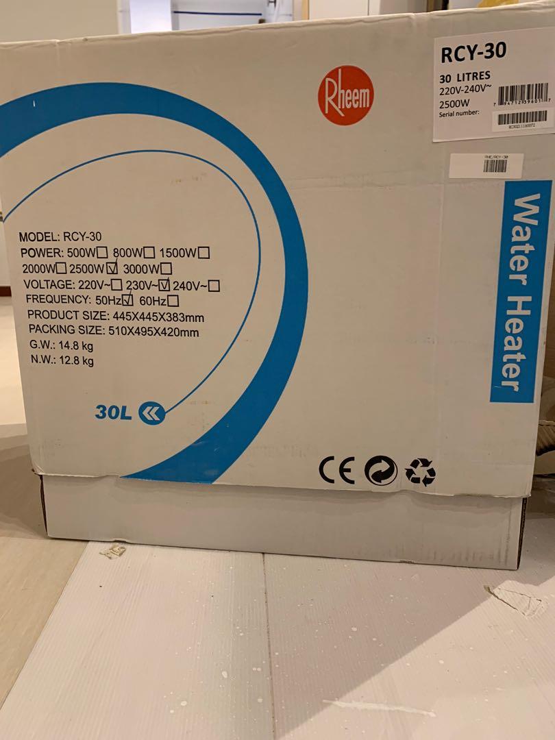 Brand new Rheem 30l litres storage water heater, Furniture & Home ...