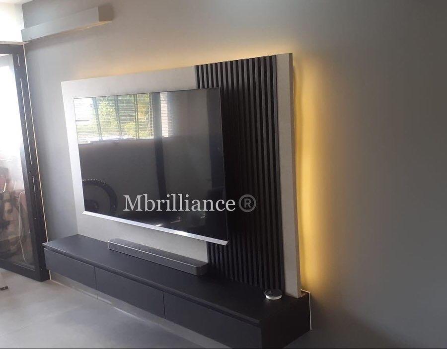 Fluted panel tv console feature wall set, Furniture & Home Living ...