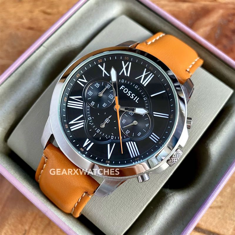 Fossil Grant Black Dial Tan Leather Men’s Watch, Men's Fashion, Watches ...