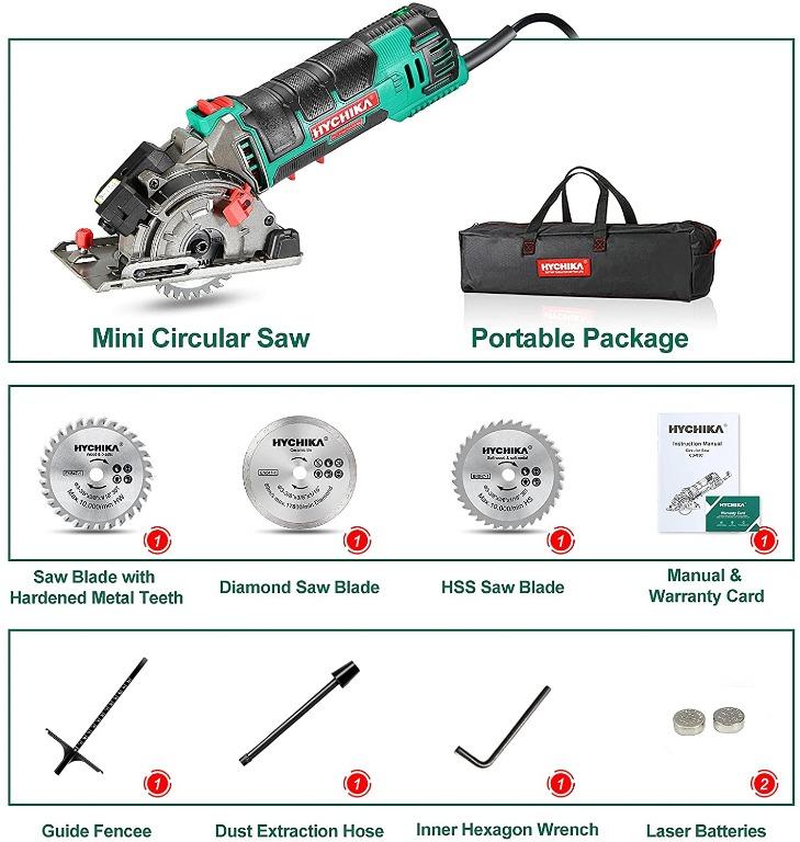 Mini Circular Saw, HYCHIKA Circular Saw with 3 Saw Blades, Laser Guide ...