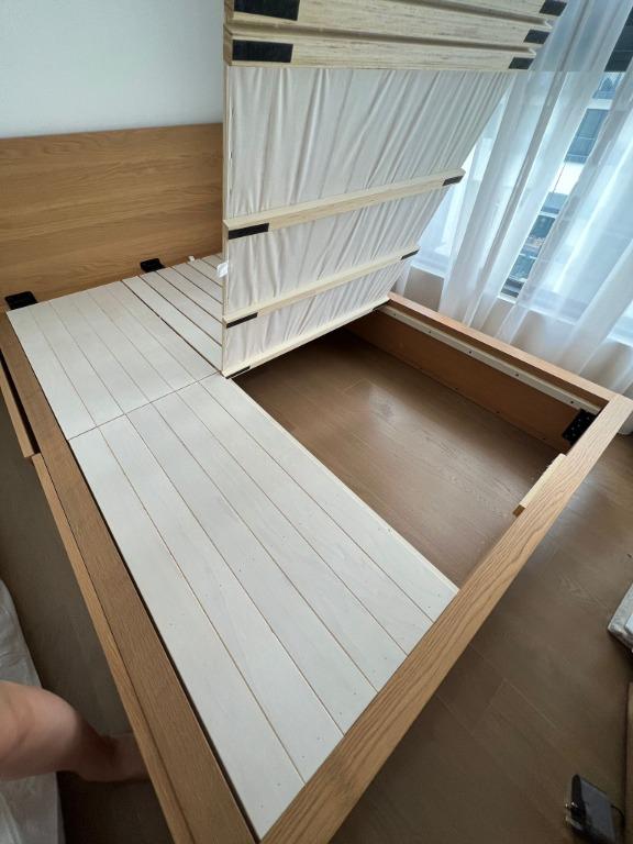 Muji Double Oak Storage Bed, Furniture & Home Living, Furniture, Bed ...