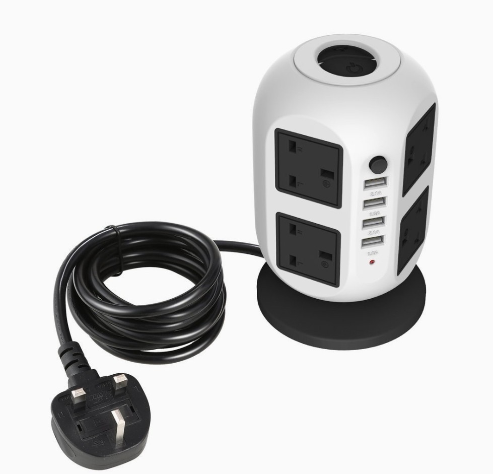 Multi-Socket, Two Layers Vertical 3m Multi-Socket with USB Charger ...