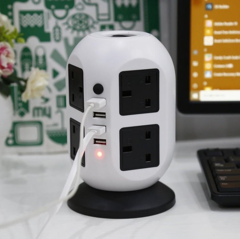 Multi-Socket, Two Layers Vertical 3m Multi-Socket with USB Charger ...